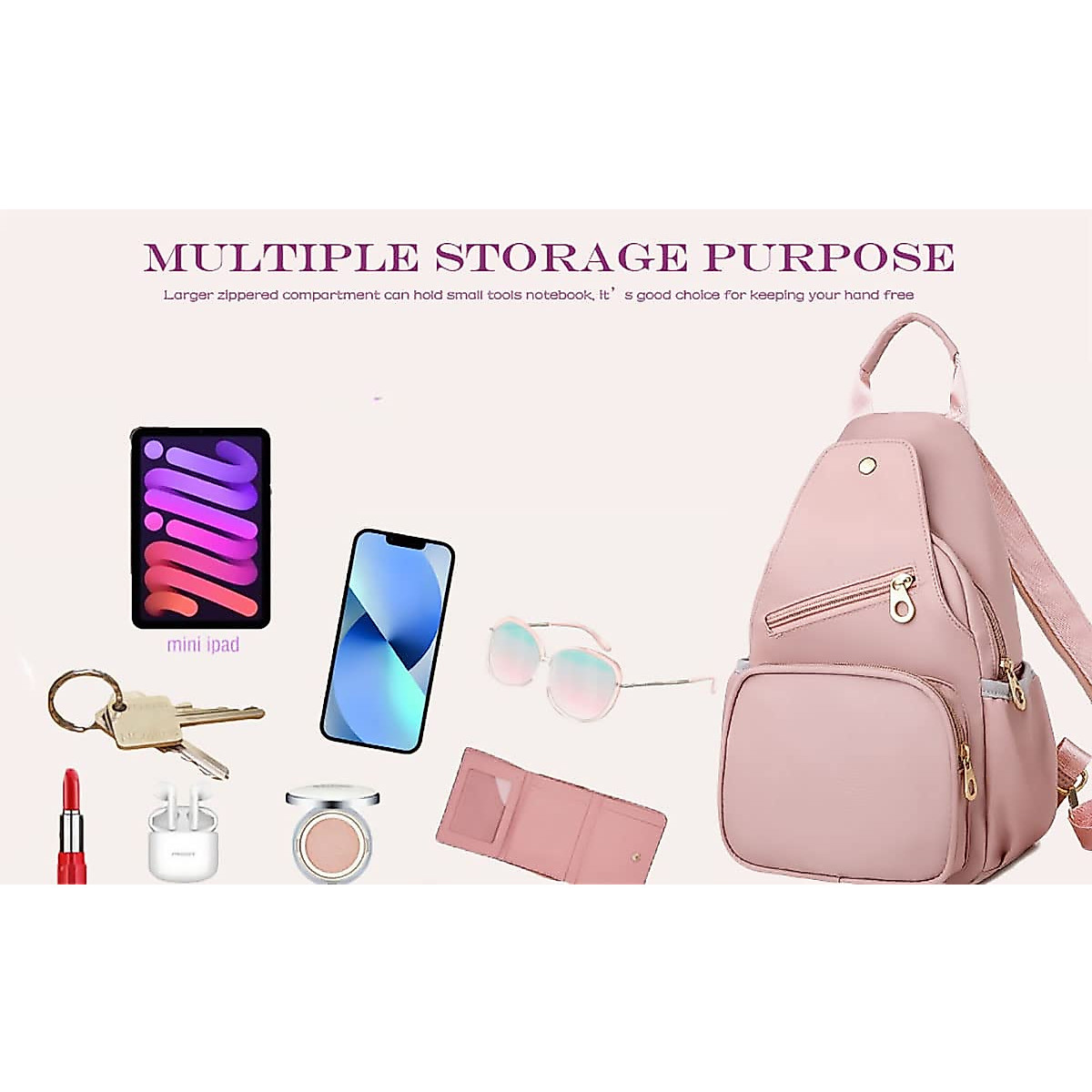 EVANCARY Small Sling Backpack for Women, Multi-Functional Crossbody Sling Bags for Travel Sports Running Pink