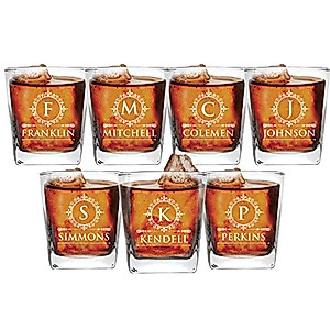 Set of 1, 2, 3, and More Custom Etched Whiskey Square Rocks Glasses for Wedding Party - Personalized Gift for Groom, Groomsman - Contemporary Style (7)
