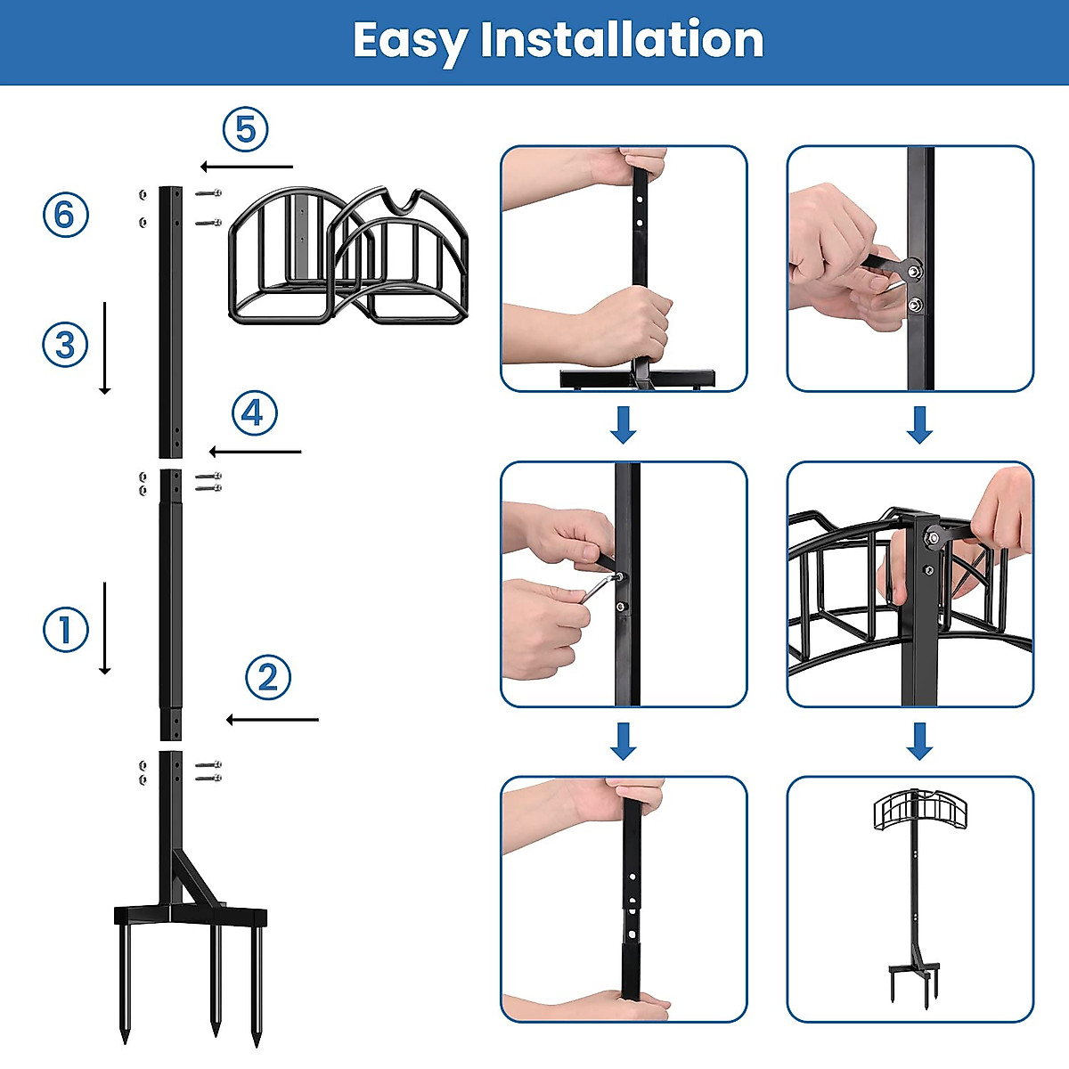 Kesfitt Garden Hose Holder,Detachable Water Hose Holders Freestanding,Heavy Duty Metal Hose Stand Hose Hanger Garden Hose Storage Rack for Outside Lawn Yard