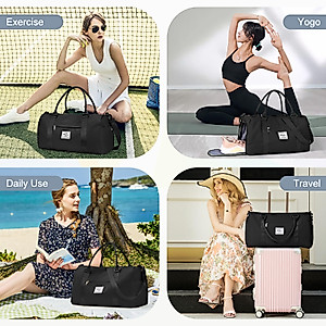 Gym Bag for Women Men with Shoes Compartment Sports Duffle Bag Personal item travel Duffel Bags Tote Bag Small Carry on Weekender Overnight Bag Workout Dance Bag Hospital Holdalls Black