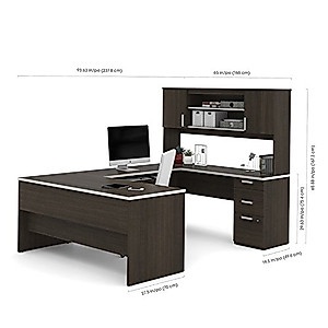 Bestar Ridgeley Executive Computer Desk with Hutch, a lateral File Cabinet, and a Bookcase, Dark Chocolate