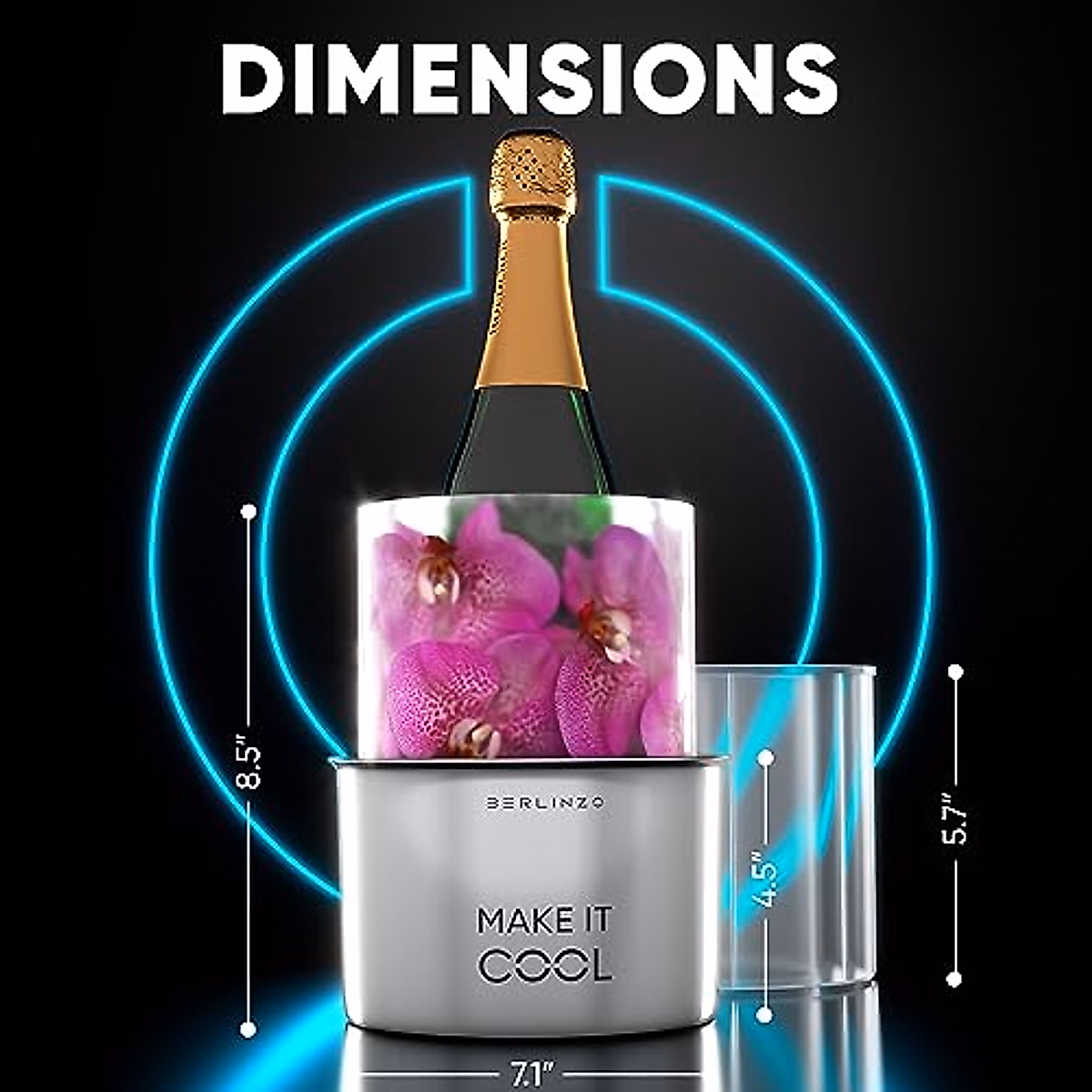 Berlinzo Ice Mold Wine Bottle Chiller - DIY Floral Ice Bucket Mold for Cooling Champagne & Other Beverage Bottles Up To 3.5 Inches Wide - Floral Orchid Decorations for Parties, Weddings & Celebrations