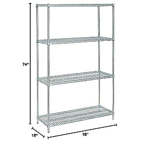 Economy Wire Shelving Starter Unit, 4 Tier, Zinc Chromate, 18"W, x 36"L, x 74"H