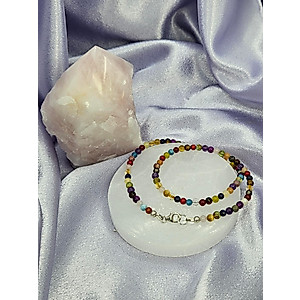 Rainbow Chakra Beaded Gemstone Necklace, Mixed Gemstone Choker, Real Gemstones, Crystal Beaded Choker Necklace, Layering Necklace, Gift for Her Blue 16 Inches