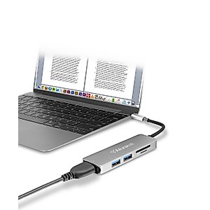 Aluratek USB Type-C Hub & Micro/SD Card Reader AUMC0302F – 4-in-1 Multiport Adapter with 4K HDMI, 3 USB 3.0 Ports, Powered USB, Dongle - High-Speed Data Transfer & Charging for MacBook/Dell/HP/Surface