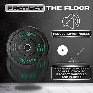 Yes4All 2-Inch Bumper Plate, Olympic Weight Plates for Weightlifting & Strength Training - 25 LBS (Single)