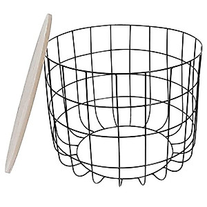 LIRUXUN 2pcs Living Room Storage Side Table Set Coffee Table with Metal Basket and Wood Tabletop