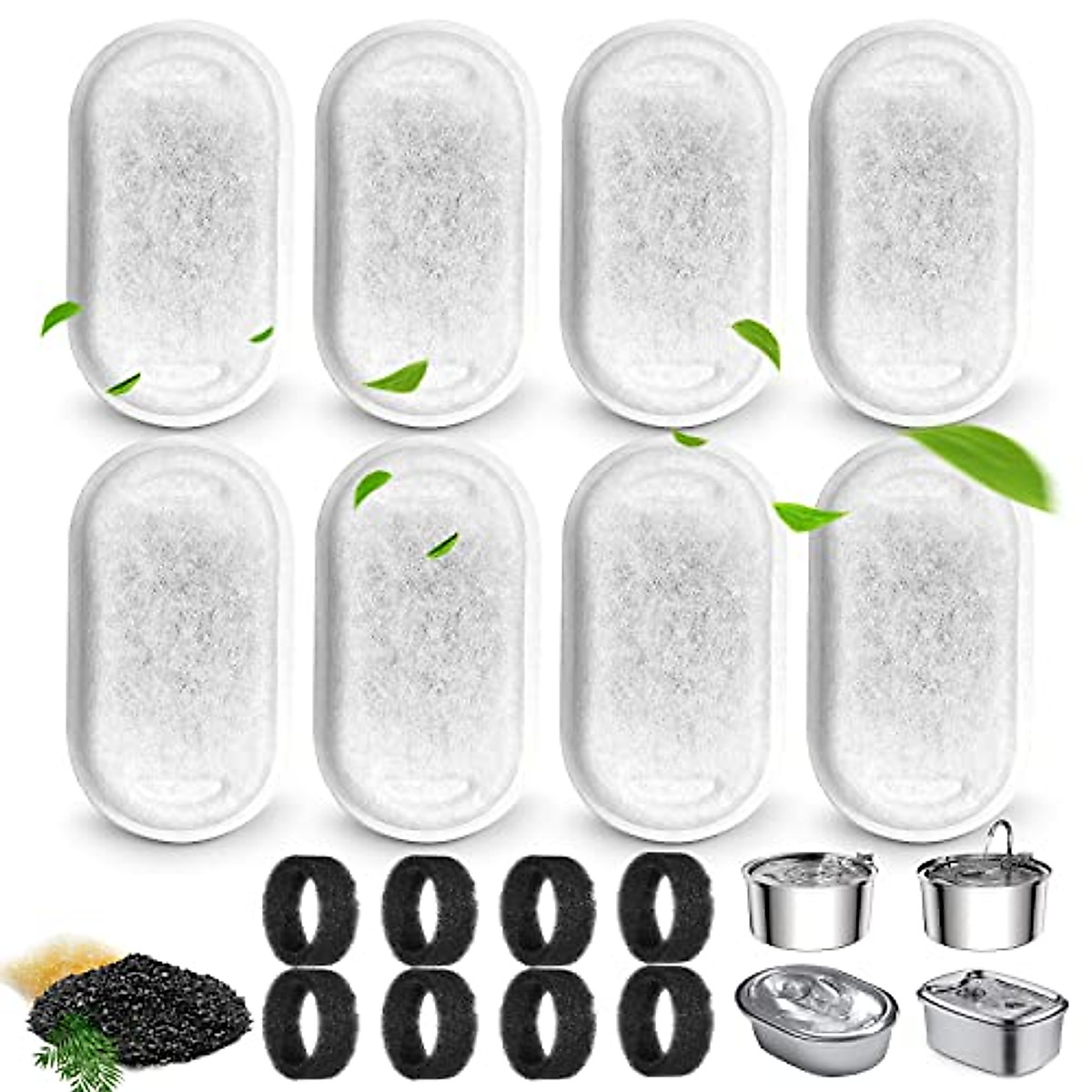 Cat Water Fountain Filters for 108/3.2L& 67oz/2L Stainless Steel Pet Water Dispenser Fountain Filters,8 Cat Fountain Filter Replacement with 8 Sponges (8 Filters&8 Sponges)