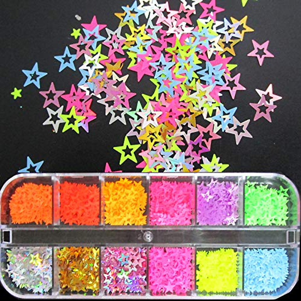 LoveOurHome Nail Glitters Sequins Set Mixed Shaped Holographic Heart Butterfly Neon Star Chunky Glitter Flakes Accessories Manicure Sticker Decorations for Makeup Crafts Resin Nails