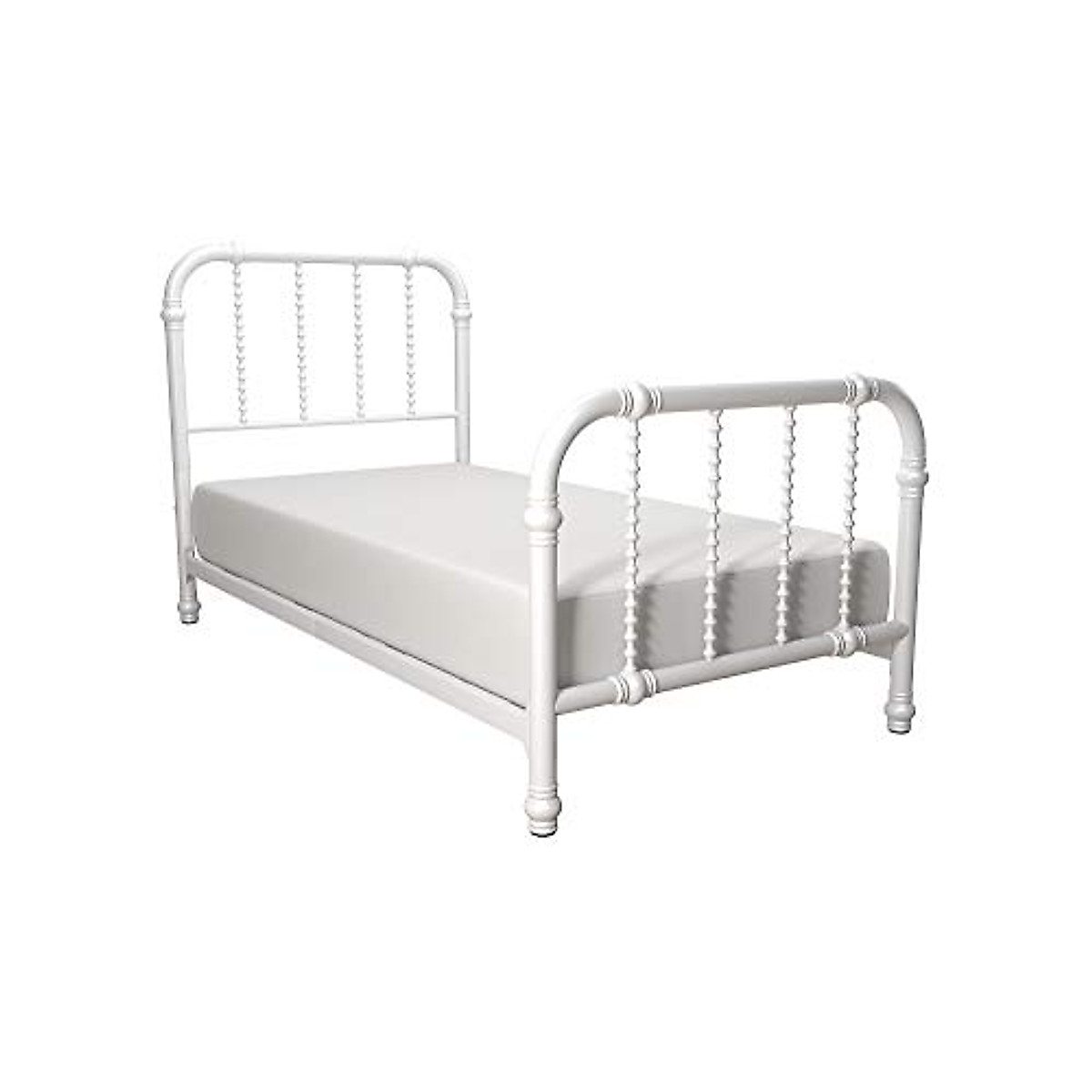 DHP Jenny Lind Kids Metal Bed Frame with Country Chic Headboard and Footboard, Underbed Storage Space for Toys, Twin, White