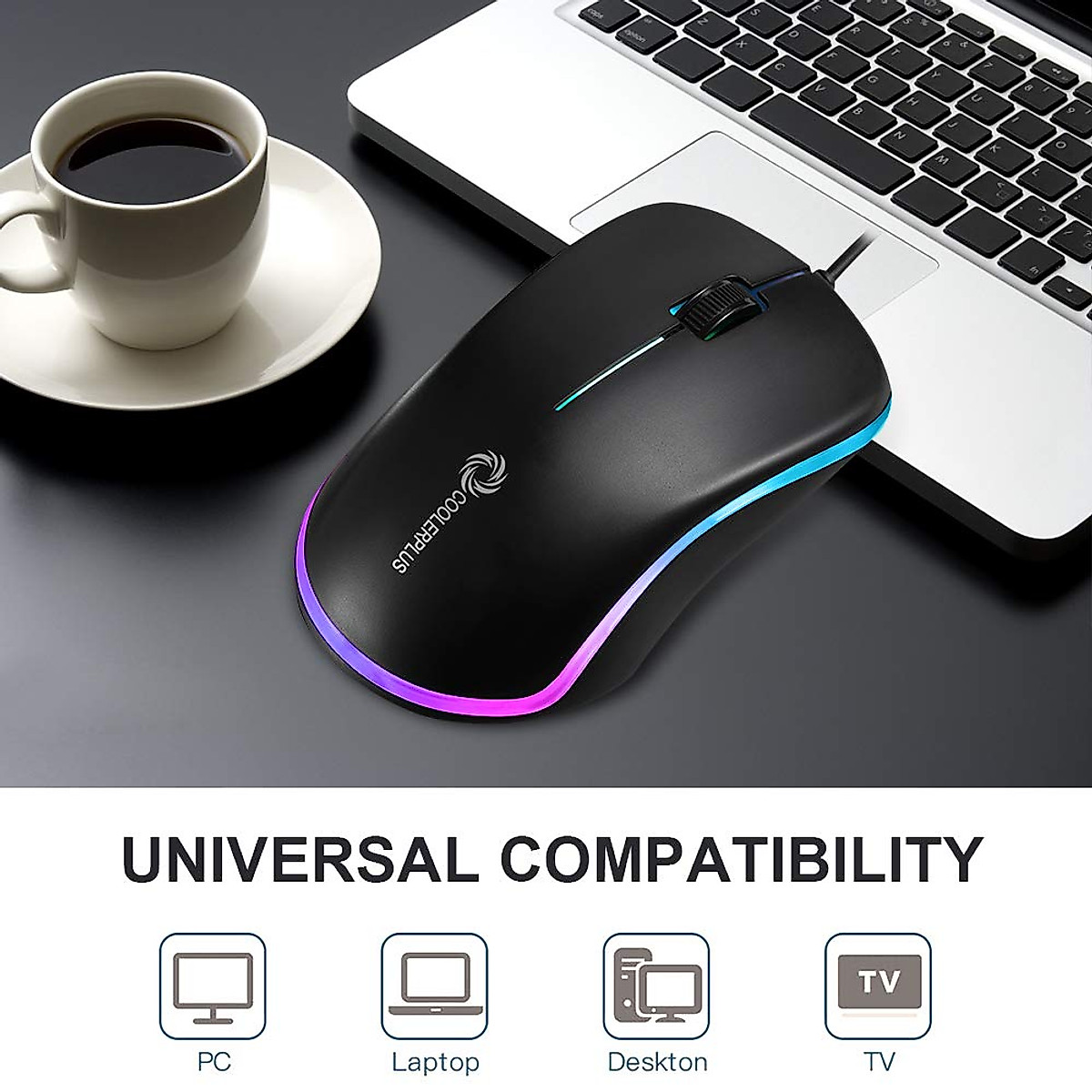 COOLERPLUS FC112 USB Optical Wired Computer Mouse with Easy Click for Office and Home, 1000DPI, Premium and Portable,Compatible with Windows PC, Laptop, Desktop, Notebook (Black)