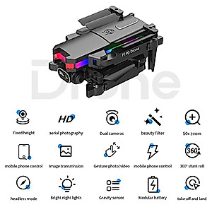 Aerial Photography Drone - RC Drone with Dual 4K HD FPV Camera and Dual Battery, Foldable Mini Remote Control Quadcopter, Altitude Hold, Headless Mode, Gifts for Women Men