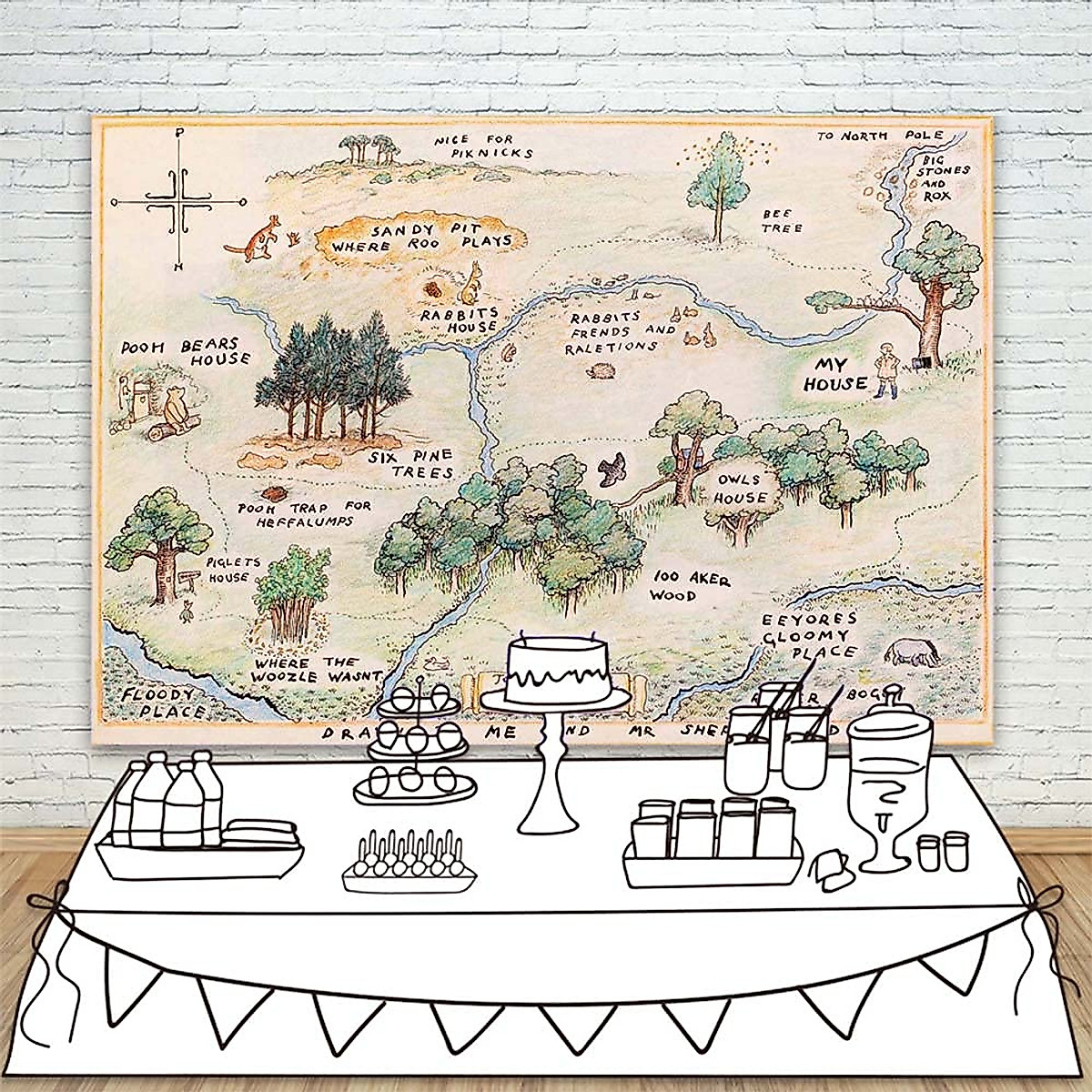 VV Backdrop 100 Acre Woods Bear Backdrop Baby Shower 5x3ft Bear Background Happy Birthday Bear Home Map Backdrops for Kids First Birthday Caketable Decor