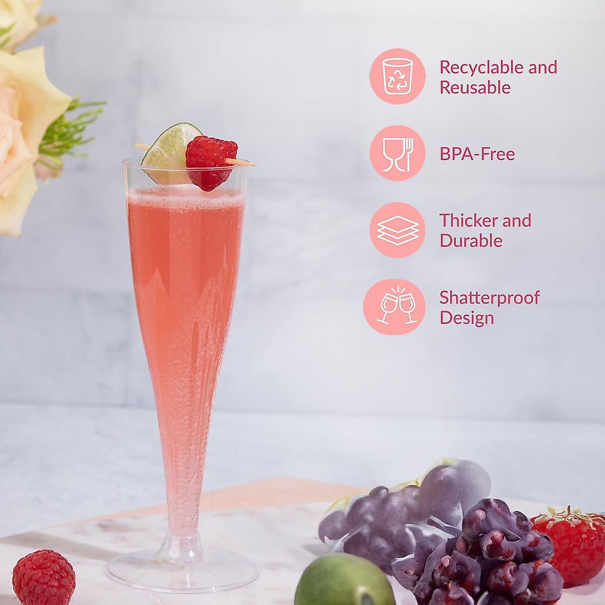 24 Plastic Champagne Flutes Disposable | Clear Plastic Champagne Glasses for Parties | Clear Plastic Cups | Plastic Toasting Glasses | Mimosa Glasses | New Years Eve Party Supplies 2023