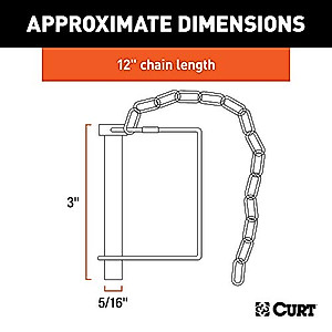 CURT 25035 Trailer Coupler Pin with 12-Inch Chain, 5/16-Inch Diameter x 3-Inch Long, Clear ZINC