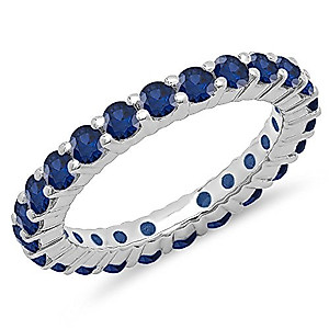 Dazzlingrock Collection 1.00 Carat (ctw) 14K Blue Sapphire Eternity Wedding Stackable Ring Band 1 CT, White Gold, Size 8