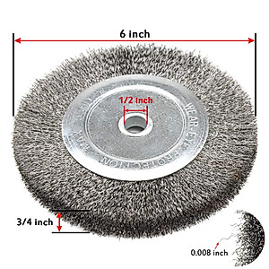 6 Inch Bench Grinder Grinding Wheel & Wire Wheel Brush with 1/2'' Arbor, 60 Grit Silicon Carbide Bench Grinding Wheel for Bench Grinder,for Drill Bits, Blades and Knifes Cleaning Polishing Sharpening