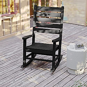 Flash Furniture Manchester Commercial Grade Outdoor Rocking Chair, All-Weather HDPE Indoor/Outdoor Rocker, Black