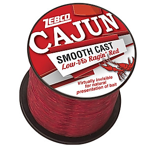Zebco Cajun Smooth Cast Monofilament Fishing Line, Low-Vis Ragin’ Red Quarter Pound Spool, 1,850-Yards, 6-Pound, Virtually Invisible, Natural Presentation