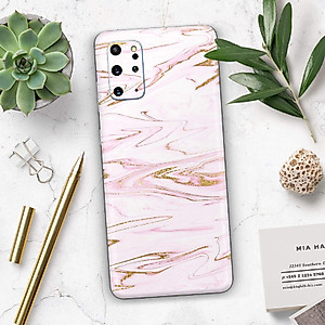 DesignSkinz Rose Pink Marble & Digital Gold Frosted Foil V15 Protective Vinyl Decal Wrap Skin Cover Compatible with The Samsung Galaxy S20 (Screen Trim & Back Glass Skin)