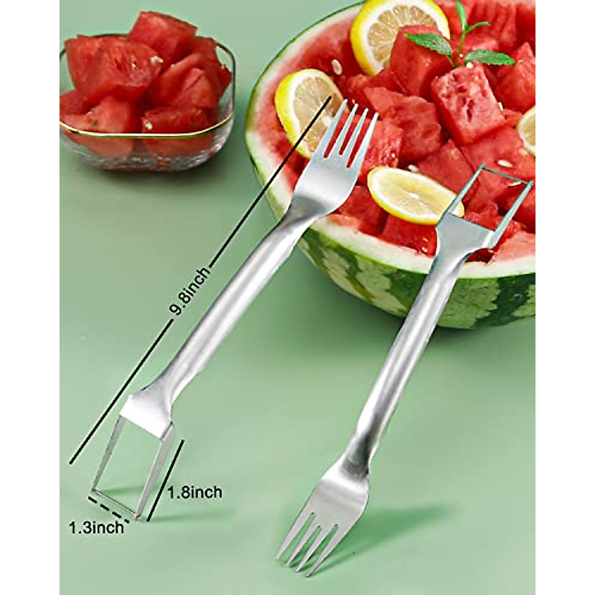 2-in-1 Watermelon Fork Slicer, Watermelon Slicer Cutter, Stainless Steel Fruit Watermelon Cutter for Family Parties Camping, Professional Fruit Forks Slicer for Watermelon Cubes (1PCS)