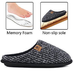 ONCAI Mens Black Knit Stripes Cozy Memory Foam scuff Slippers Slip On Warm House Shoes Indoor/Outdoor With Best Arch Surpport Size 11