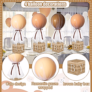 Wettarn 6 Sets 24" Brown Tulle Tutu Balloon with Wood Grain Boxes Baby Bear Party Table Decoration for Bear Baby Shower Table Centerpieces Balloon Tulle Cover for Birthday Gender Reveal(Fresh)