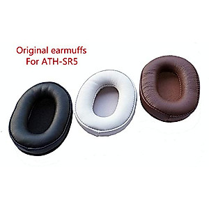 Replacement Leather Ear Pads (Original Earmuffs) Compatible with Audio-Technica ATH-SR5, ATH-SR5BT, ATH-MSR5 Headphones (Black)