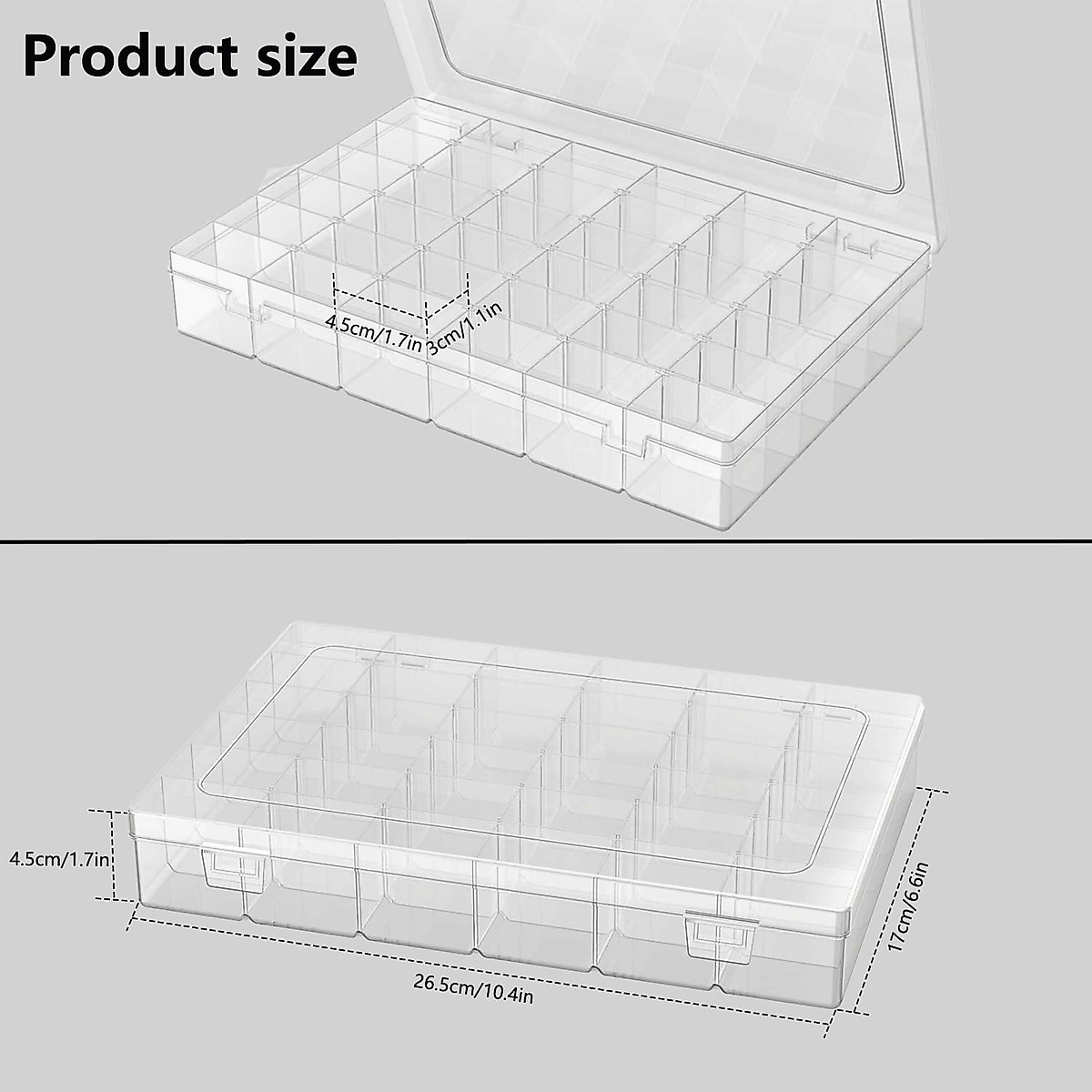 2 Pack Plastic Organizer Container Box, 36 Grids Clear Plastic Parts Organizer Box, for Beads, Art DIY, Crafts, Jewelry, Fishing Tackle with Label Stickers