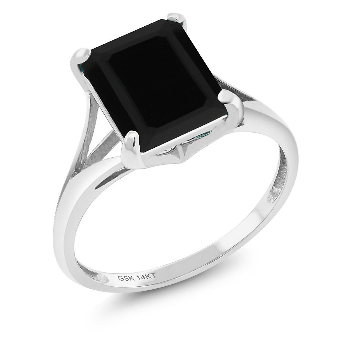 Gem Stone King 14K White Gold 10X8MM Emerald Cut Gemstone Birthstone Engagement Ring | Wedding Anniversary Promise Ring | Gold Ring For Women | Available In Size 5-9.5