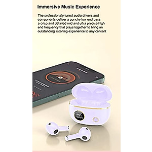 eDealz in-Ear Wireless Bluetooth 5 Headphones, Earbuds IPX5 Waterproof with Microphone Rechargeable USB C Case with Round LCD Display for Smartphones Android iOS (Purple)