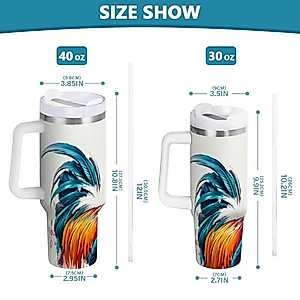 ODAWA Large Travel Coffee Tumbler with Straw and Handle, Rooster Beige Spill Proof Tumbler with Straw