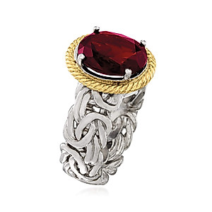 Ross-Simons 3.40 Carat Garnet Byzantine Ring in Sterling Silver and 14kt Yellow Gold. Size 10