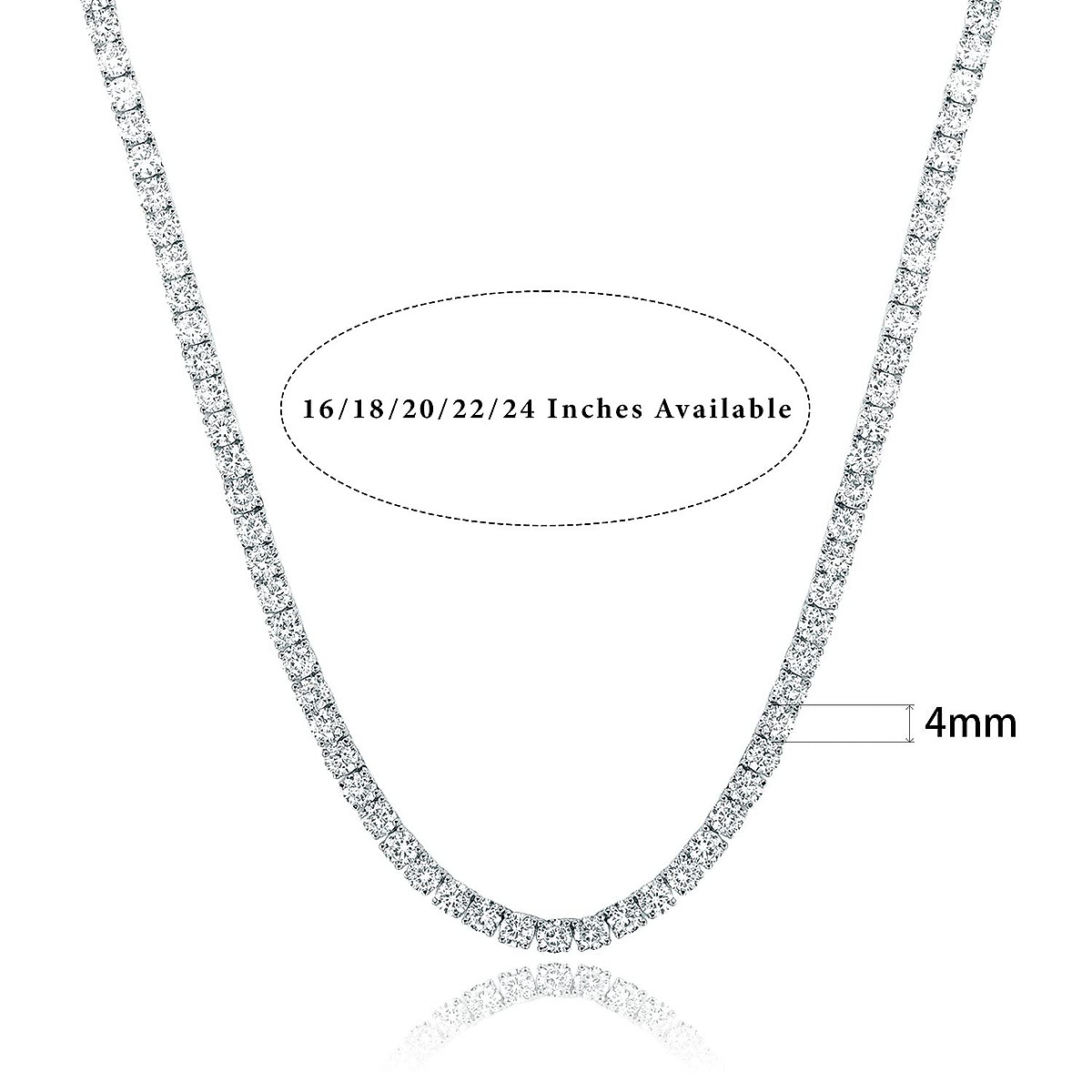 Gemsme 4.0mm CZ Tennis Necklace, 18K White Gold Plated 4.0mm Round Cubic Zirconia Classic Tennis Necklace 16 Inch