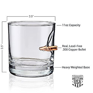 BenShot Rocks Glass with Real .308 Bullet - 11oz | Made in the USA [Set of 2]