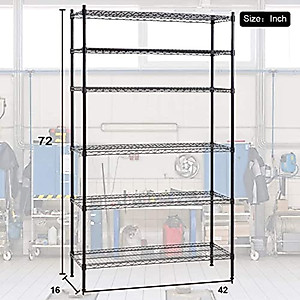 16''Lx42''Wx72''H 6 Shelf Wire Shelving Unit Heavy Duty Metal Storage Shelves NSF Wire Shelf Organizer Black Height Adjustable Utility Steel Commercial Grade Layer Shelf Rack 1500 LBS Capacity