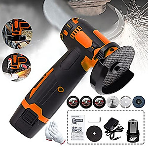 Weytoll 12V Cordless Brush Angle Grinder Kit, Grinding Disc 3/76mm, 19500rpm Electric Grinding Tool Mini Grinder Handheld Cutter with 2pcs 12V1300mAh Batteries and 6 Cutting Discs, Orange