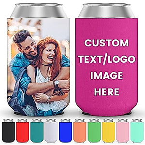 Custom Beer Can Coolers Sleeves Bulk Personalized Insulated Can Bottle Holder with Logo Image Text for Wedding Birthday Party Decorations 1-1000PCS
