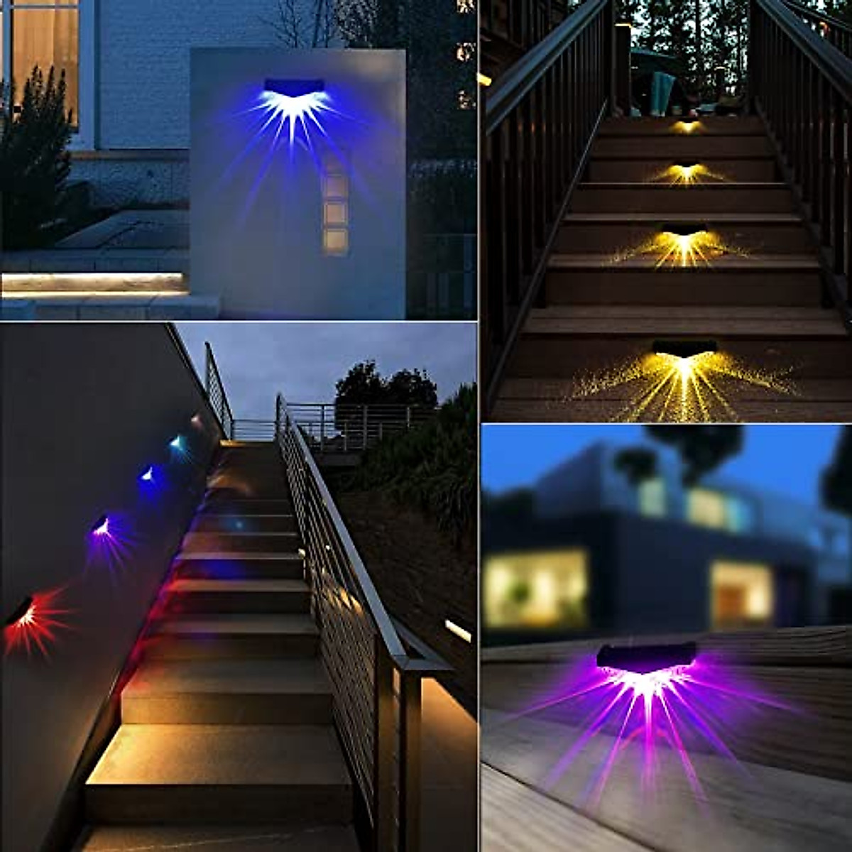IVWVI Solar Deck Lights, Solar Fence Lights, Diamond Crystal Lampshade, Warm White/Color Changing Modes, Solar Step Lights Outdoor Waterproof led for Garden, Patio, Stair, Step, Yard, Path, 6 Pack