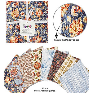 Soimoi Precut 10-inch Floral Floral with Texture Prints Cotton Fabric Bundle Quilting Squares Charm Pack DIY Patchwork Sewing Craft- Multicolor
