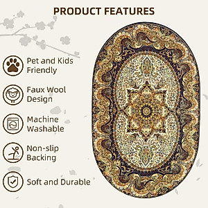 Boho Tribal Area Rug 4'x6', Washable Persian Distressed Large Throw Mat Soft Faux Wool Bohemian Bedroom Rug Nursery Carpet Black Rug Accent Rugs for Living Room Dining Entrance Home Decor