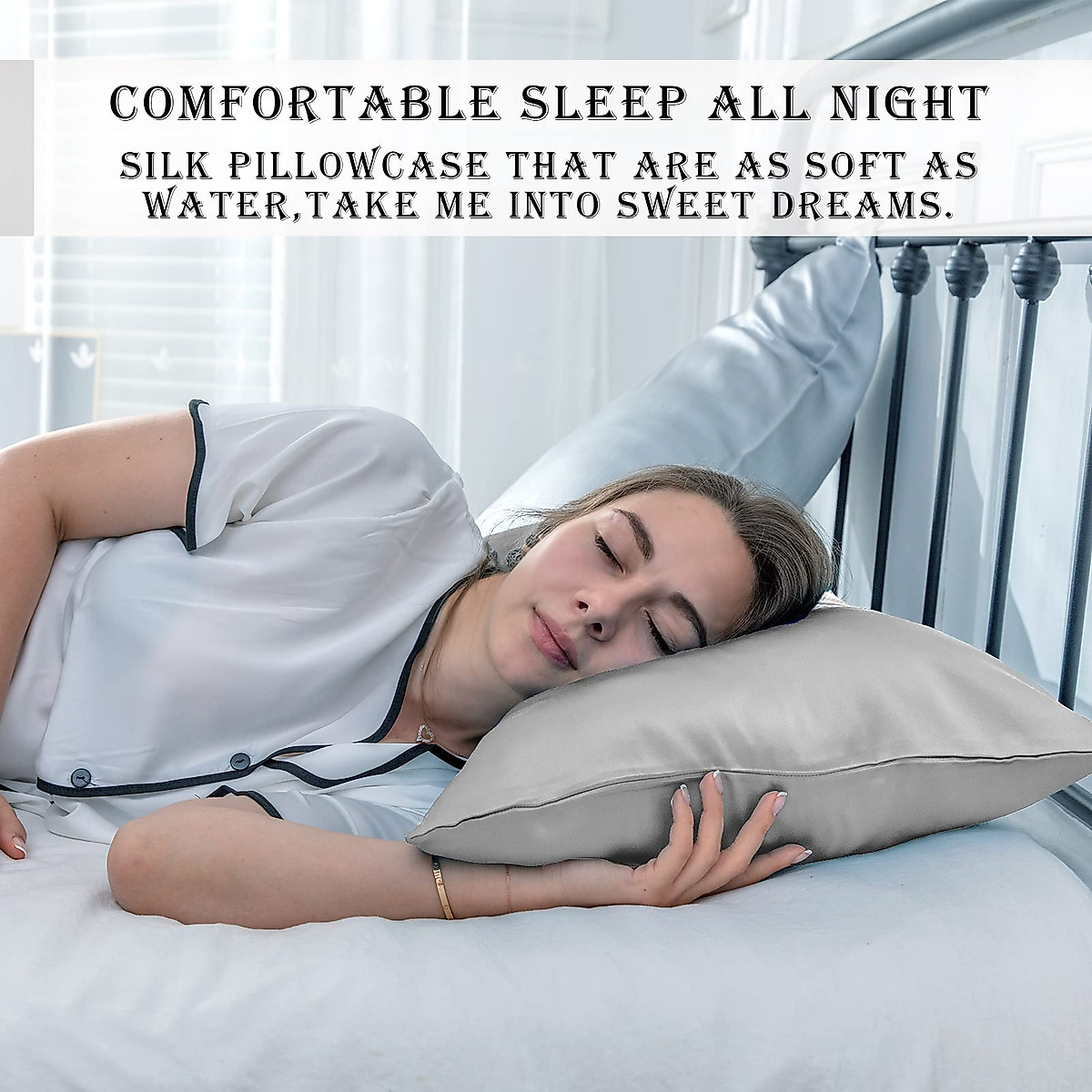 Natural Mulberry Silk Pillowcase for Hair and Skin Standard Size 20"X 26" with Hidden Zipper Soft Breathable Smooth Cooling Silk Pillow Covers(Silver Grey,Standard,1Pcs)