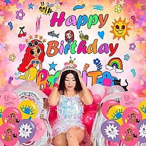 AUSDU Manana Birthday Party Supplies,1 Happy Birthday Backdrop,18 Ballons for Manana Party Decorations, 5 x 3FT Karol G Birthday Banner Decor Photo Background for Girls Boys Kids