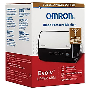 OMRON Evolv Bluetooth Wireless Upper Arm Blood Pressure Monitor with Portable, One-piece Design – Works with Alexa