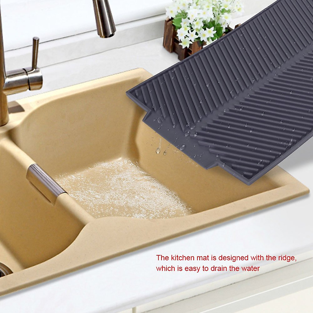 Dish Drying Mat,15x10 Inch Silicone Heat Resistant Slip-proof Dish Tray Drain Board for Kitchen Counter(Gray)