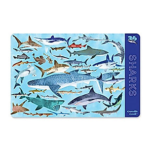 Crocodile Creek 36 Animals/Sharks 2-Sided Placemat, Blue/Green/Teal/Grey/Red