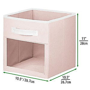 mDesign Fabric Nursery/Playroom Closet Storage Organizer Bin Box with Front Handle/Window for Cube Furniture Shelving Units, Hold Toys, Clothes, Diapers, Bibs, Jane Collection, 8 Pack - Pink/White