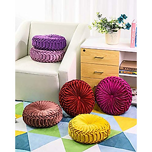 HLOVME Throw Pillow for Couch Decorative 3D Pumpkin Round Velvet Cushion for Sofa Bed Chair Floor 15"X15", Yellow