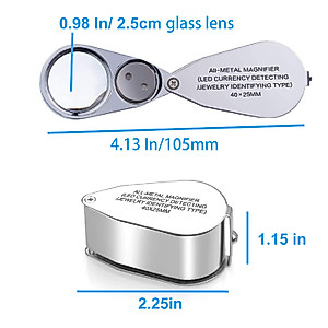 2 Pack 40X Illuminated Jewelers Loop, JLY Pocket Folding Full Metal Jewelers Loupe Magnifying Glass with Lights for LED Currency Detecting, Jewelry Identifying, Rock Collecting, Stamps Coins 1