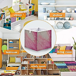 Vnurnrn Cube Storage Bins (Pink Silver), Collapsible Storage Box with Support Board, Foldable Fabric Baskets for Shelf Closet Cabinet 11.02×11.02×11.02 in